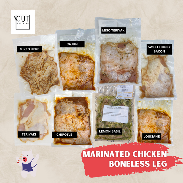 MARINATED CHICKEN BONELESS LEG (click to select flavour) – Cut Butchery